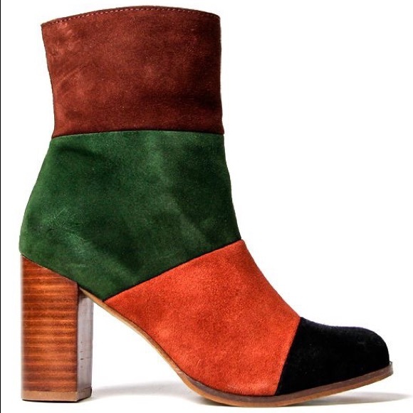 Anthropologie | Shoes | Leather Color Block Heeled Ankle Boots | Poshmark